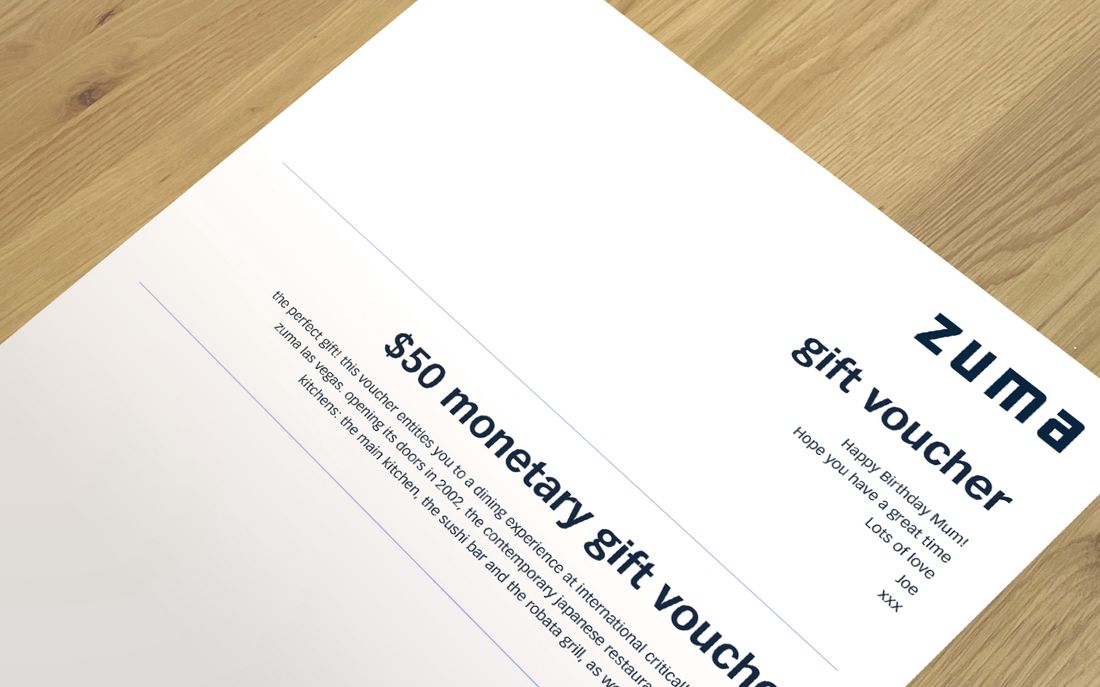 Monetary gift voucher - Zuma Miami