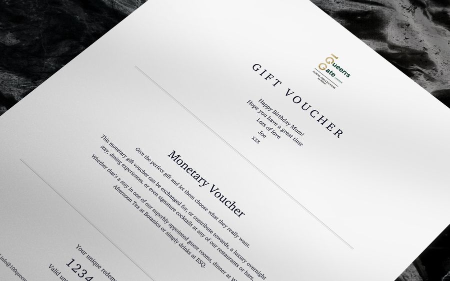 Gift Vouchers - 100 Queen's Gate Hotel