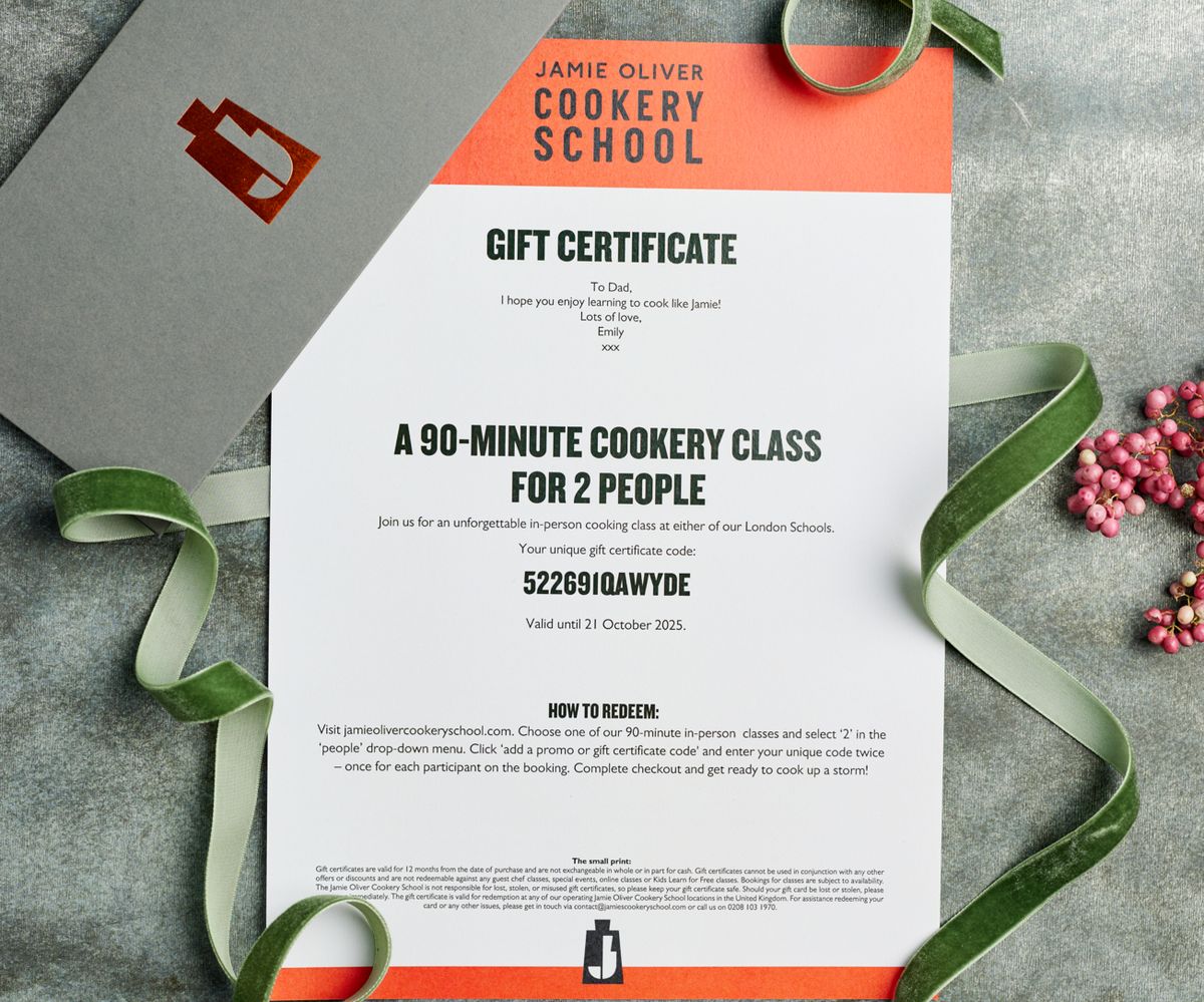 Gift certificate – 90-minute cookery class for two people - Jamie ...